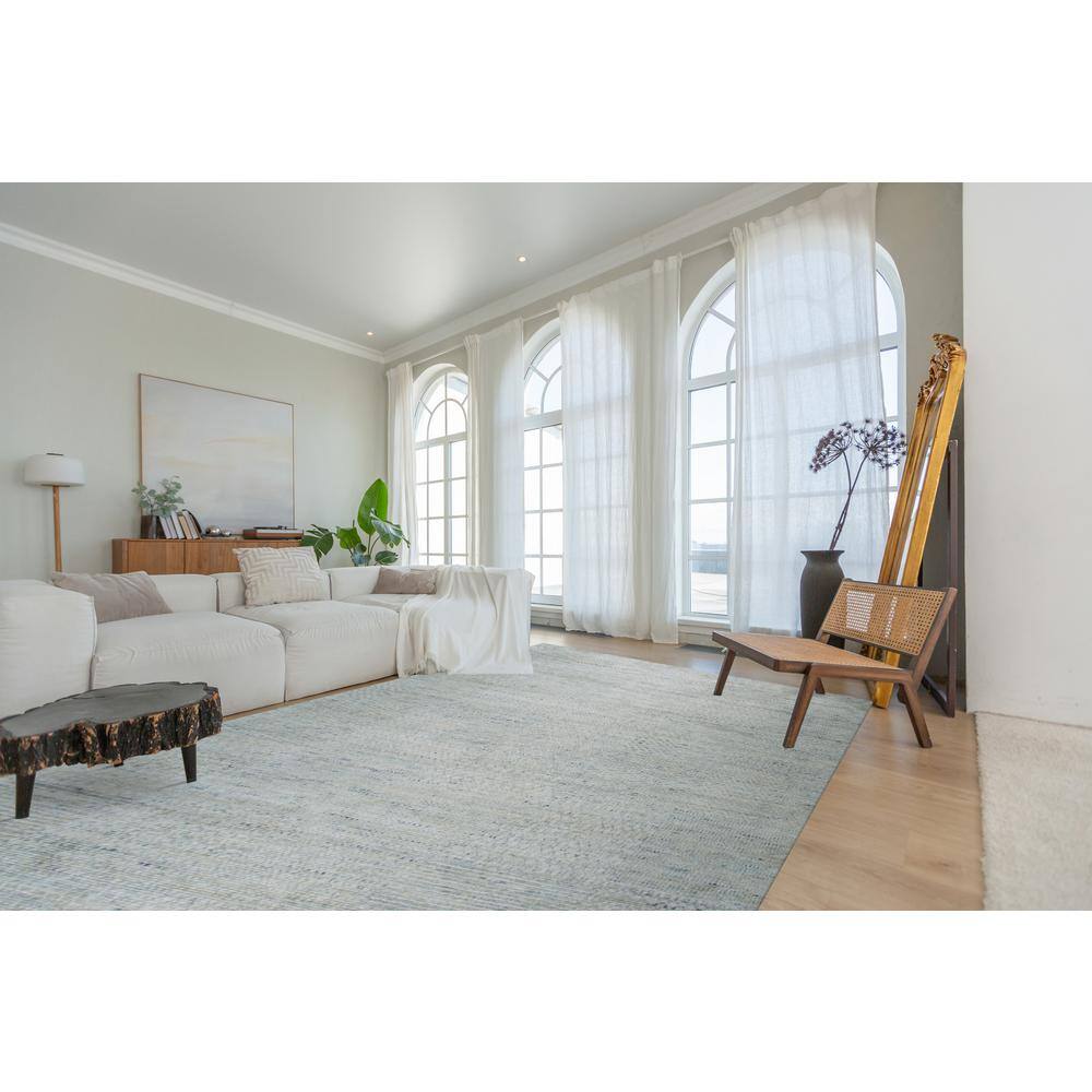 EORC Green Mix 9 ft. x 12 ft. Hand-Knotted Natural Silk Contemporary ...