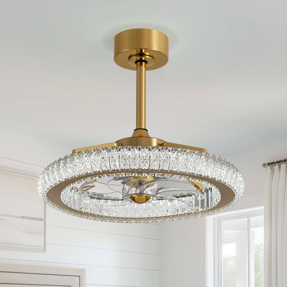FANNEHONNE Diamond 22 in. Smart Indoor Brass Ceiling Fan with Crystal ...