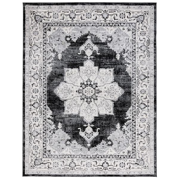 SAFAVIEH Brentwood 9 ft. x 12 ft. Ivory/Black Medallion Floral Border ...