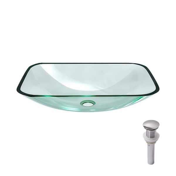 Qidian 22.5 in. Clear Rectangle Tempered Glass Vessel Bathroom Sink ...
