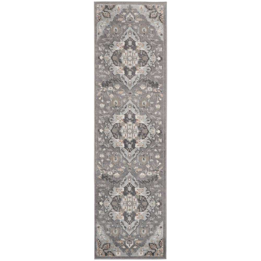 Nourison Elation Ivory Grey 2 ft. x 12 ft. Center medallion Traditional ...