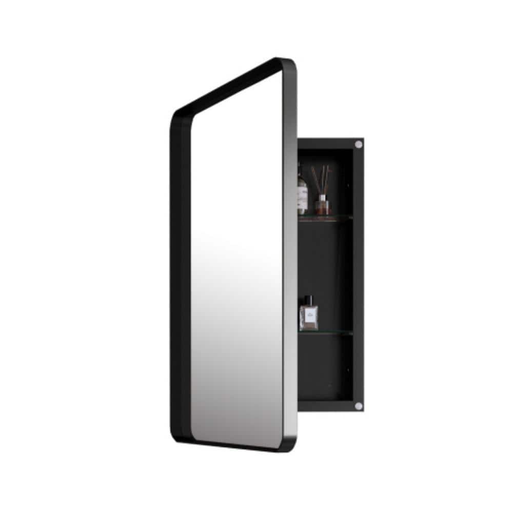 Sanlan FS 20 in. W x 30 in. H Rectangular Black Metal Medicine Cabinet ...