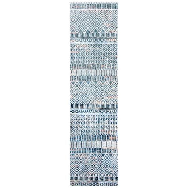 SAFAVIEH Crystal 2 ft. x 9 ft. Ivory/Blue Distressed Striped Runner Rug ...