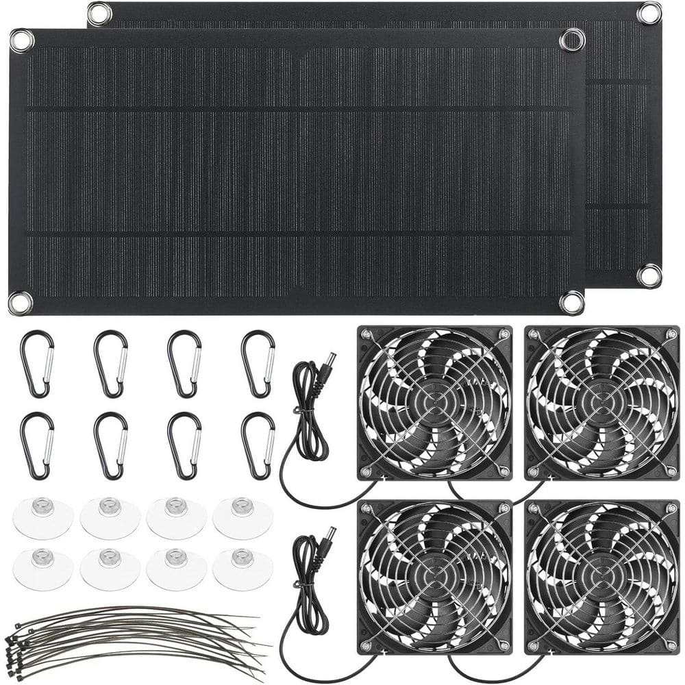 KIWDZFU 10W 12V Solar Panel Dual Fans Kit, Waterproof Outdoor Solar ...