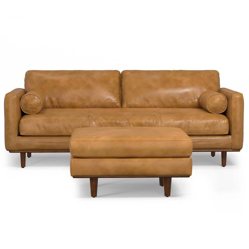 Simpli Home Morrison 89 inch in. Straight Arm Genuine Leather Rectangle ...