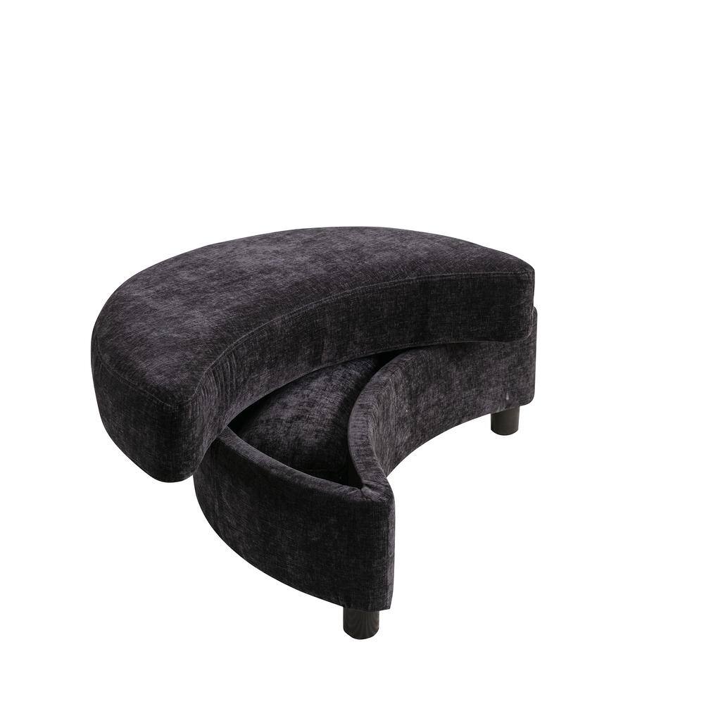 17.3"H X 32.7" W X18.9"D Black Chenille Upholstered Half Crescent Moon ...