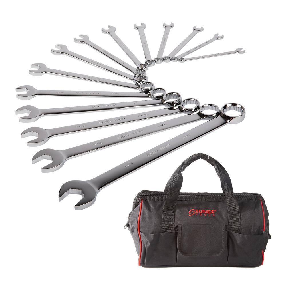 SUNEX TOOLS 14-Piece V-Groove SAE Full Polished Combination Wrench Set ...