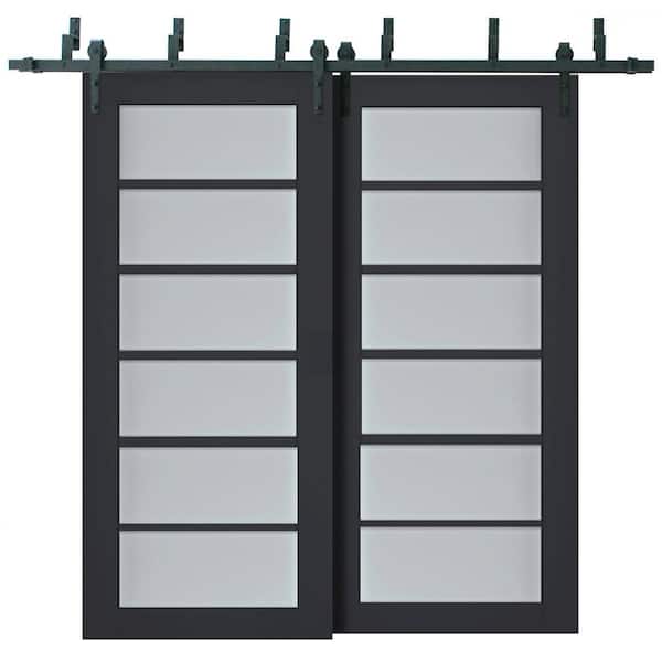 Sartodoors 60 in. x 96 in. 2 Panel Frosted Glass White Solid Wood ...