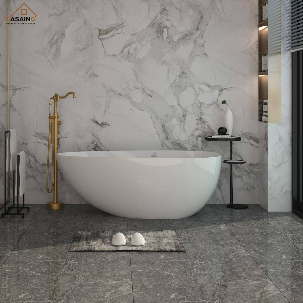 CASAINC 58 in. 29 in. Stone Resin Solid Surface Egg-shaped Soaking ...