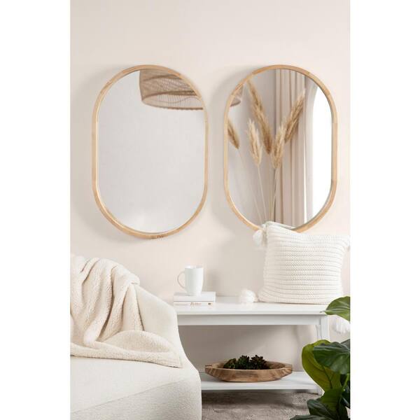 Kate and Laurel Hutton 36 in. x 24 in. Scandinavian Oval Natural Framed Decorative Wall Mirror 219677