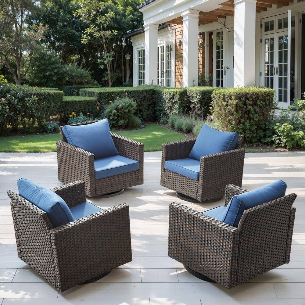 Opohoro Brown Wicker Outdoor Rocking Chairs, Patio Swivel Gliders with ...