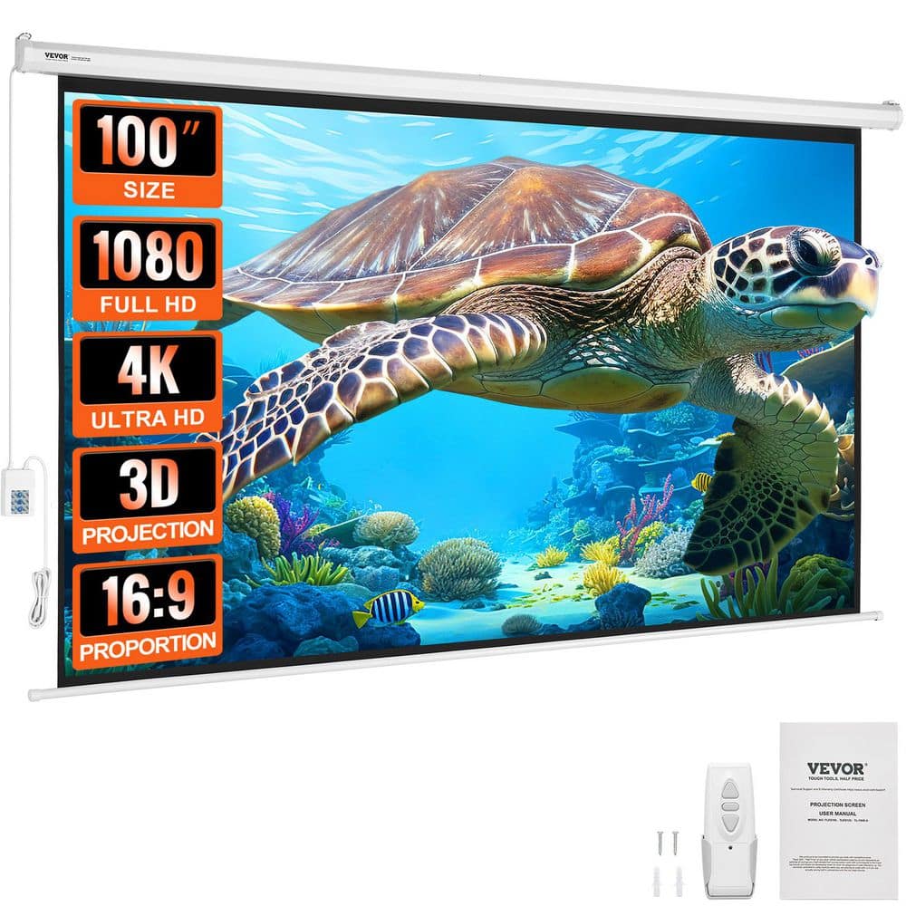 VEVOR Motorized Projector Screen 100 in., Automatic Projection Screen ...