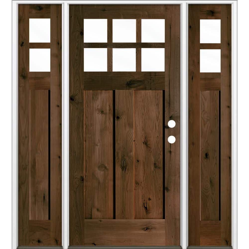 Krosswood Doors 60 in. x 80 in. Knotty Alder Left-Hand/Inswing 6 Lite Beveled Clear Glass ...