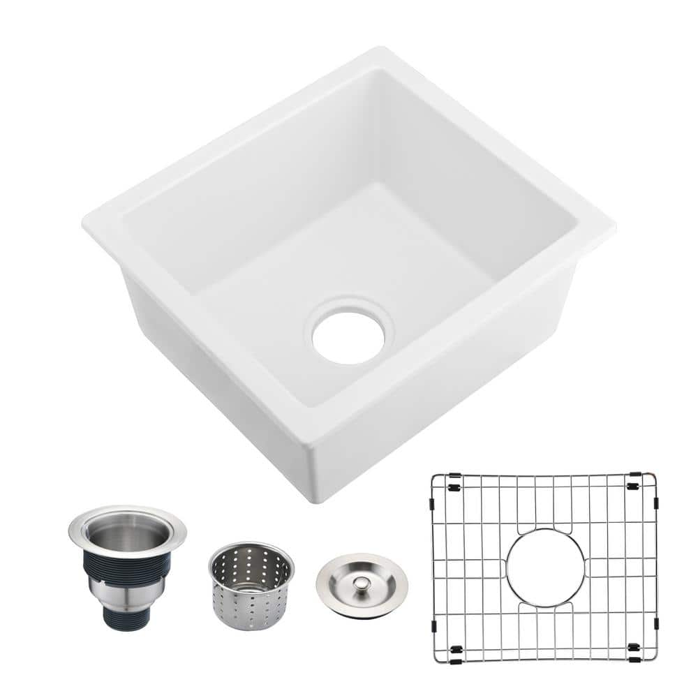 PROOX White Quartz Undermount 18 in. Single Bowl Kitchen Sink with ...