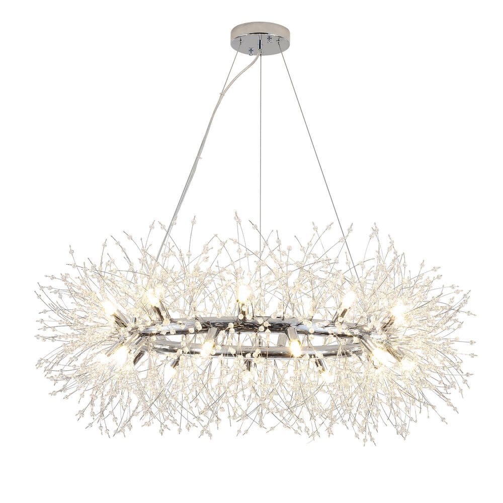 ADSENSTY 36 in. Large 22-Light Chrome Dandelion Firework Chandelier ...