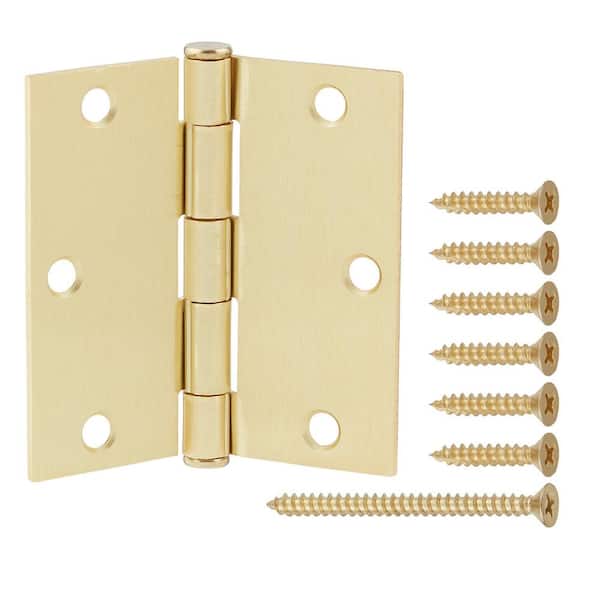Everbilt 3-1/2 in. Square Radius Satin Brass Squeak-Free Door Hinge ...