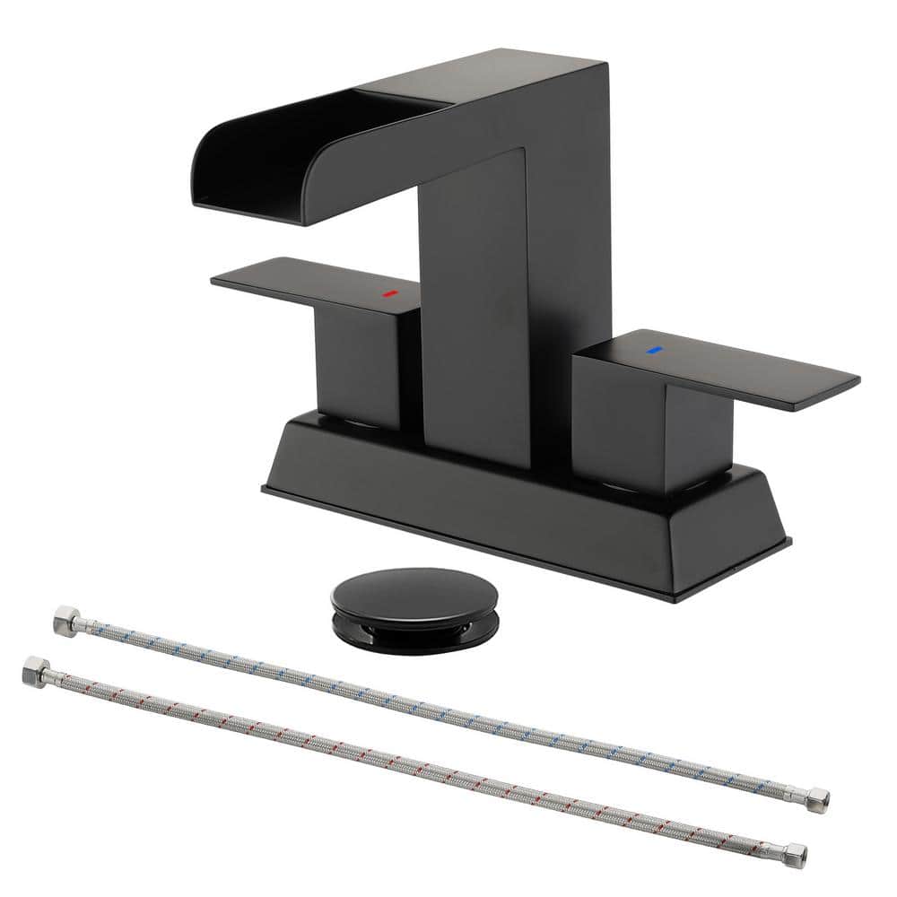 FLG 4 in. Centerset Double Handle Waterfall Bathroom Faucet with Pop-up ...