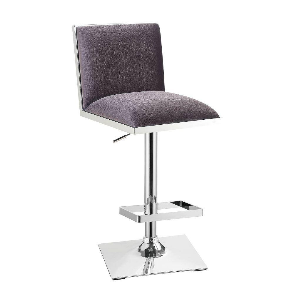 Benjara Contemporary Style Gray and Silver Bar Stool with Padded Fabric ...
