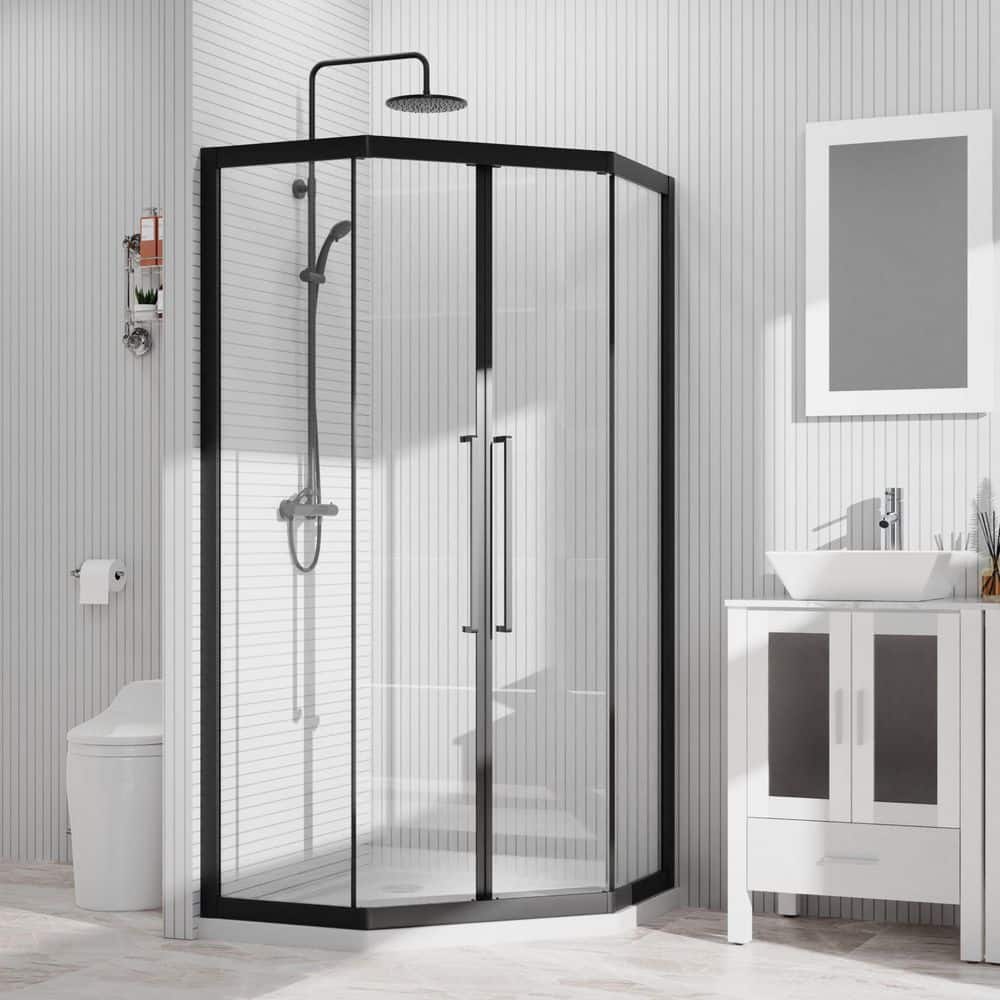 WELLFOR 36 in. W x 72 in. H Neo Angle Sliding Framed Corner Shower ...