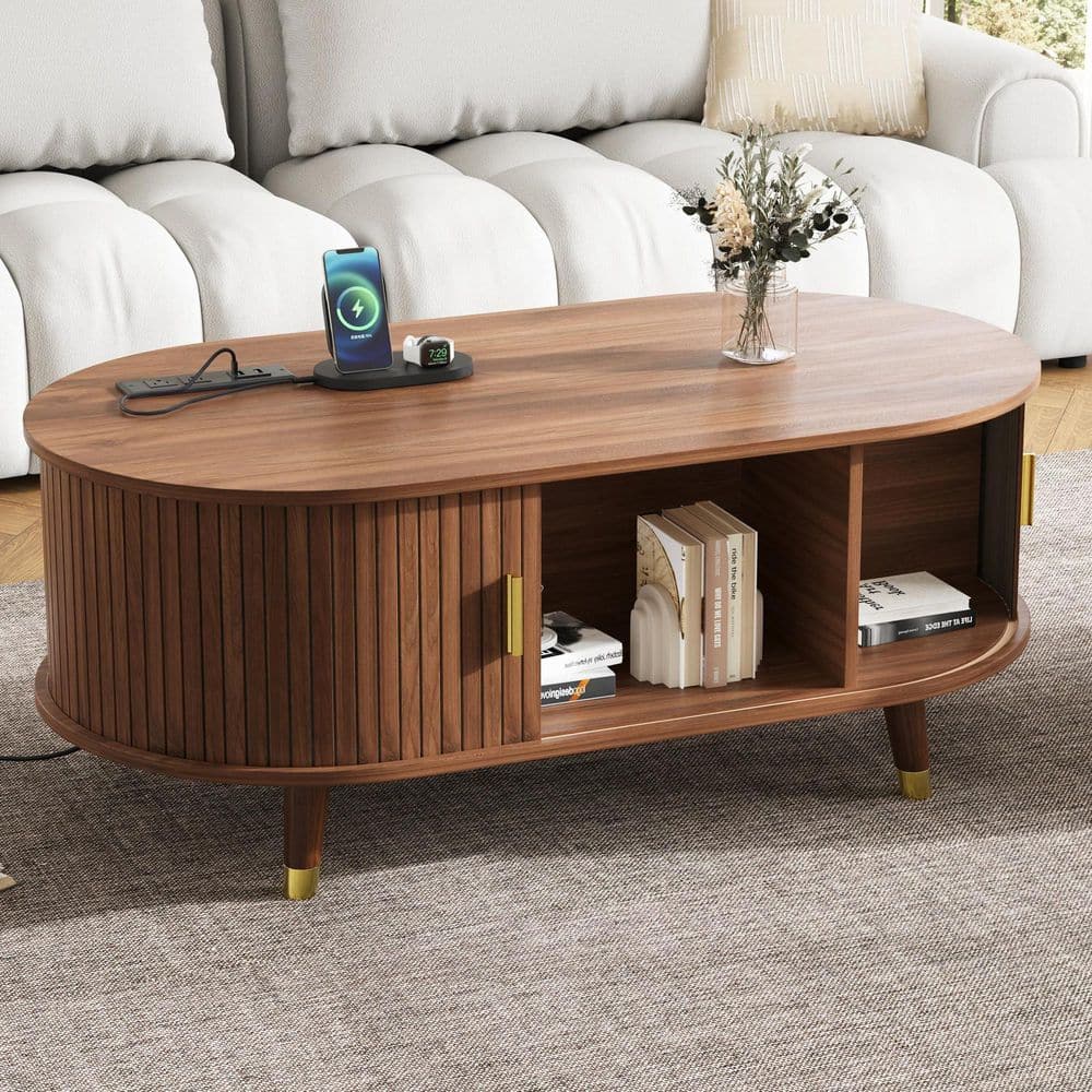 Noble House Lirven Country Rustic 42.5 in. Walnut Finish Oval Fluted ...
