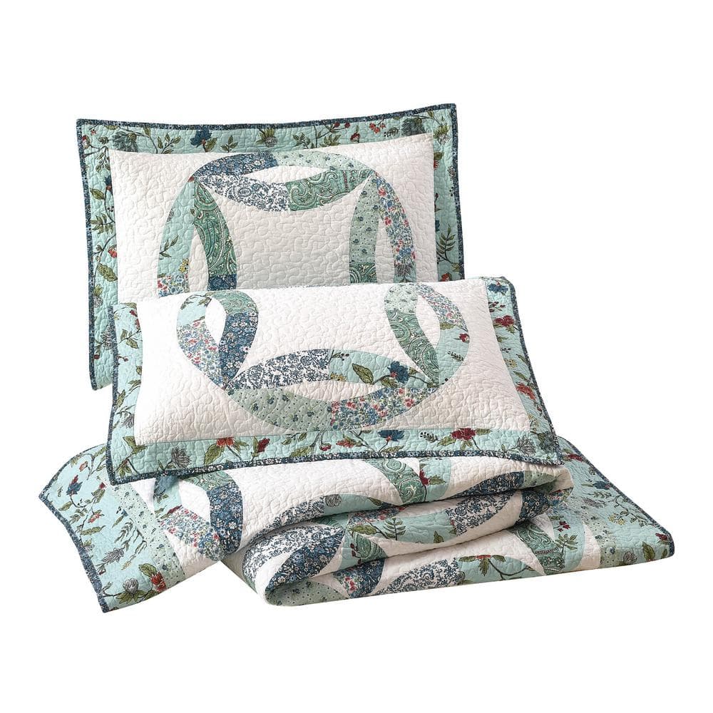 MODERN HEIRLOOM Felicity 3-Piece Blue Floral Wedding Ring Cotton Full ...