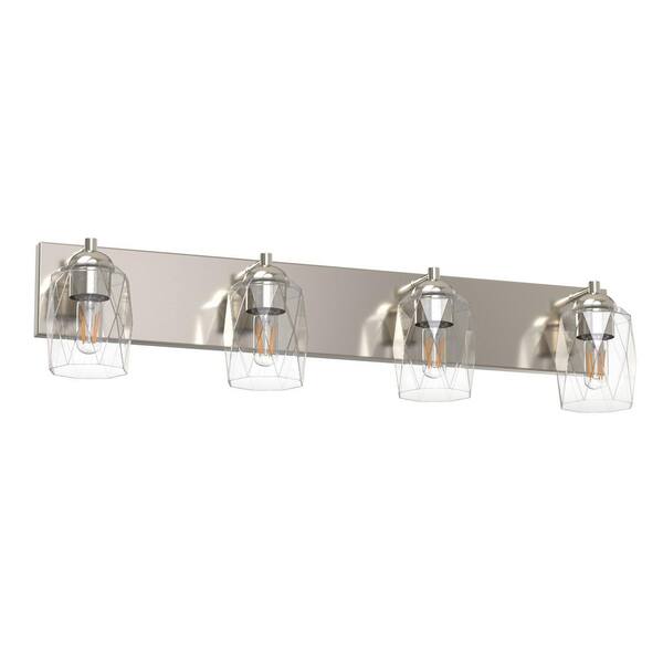 YANSUN 27 in. 4 Light Nickel Modern Unique Cylinder Vanity Light for ...