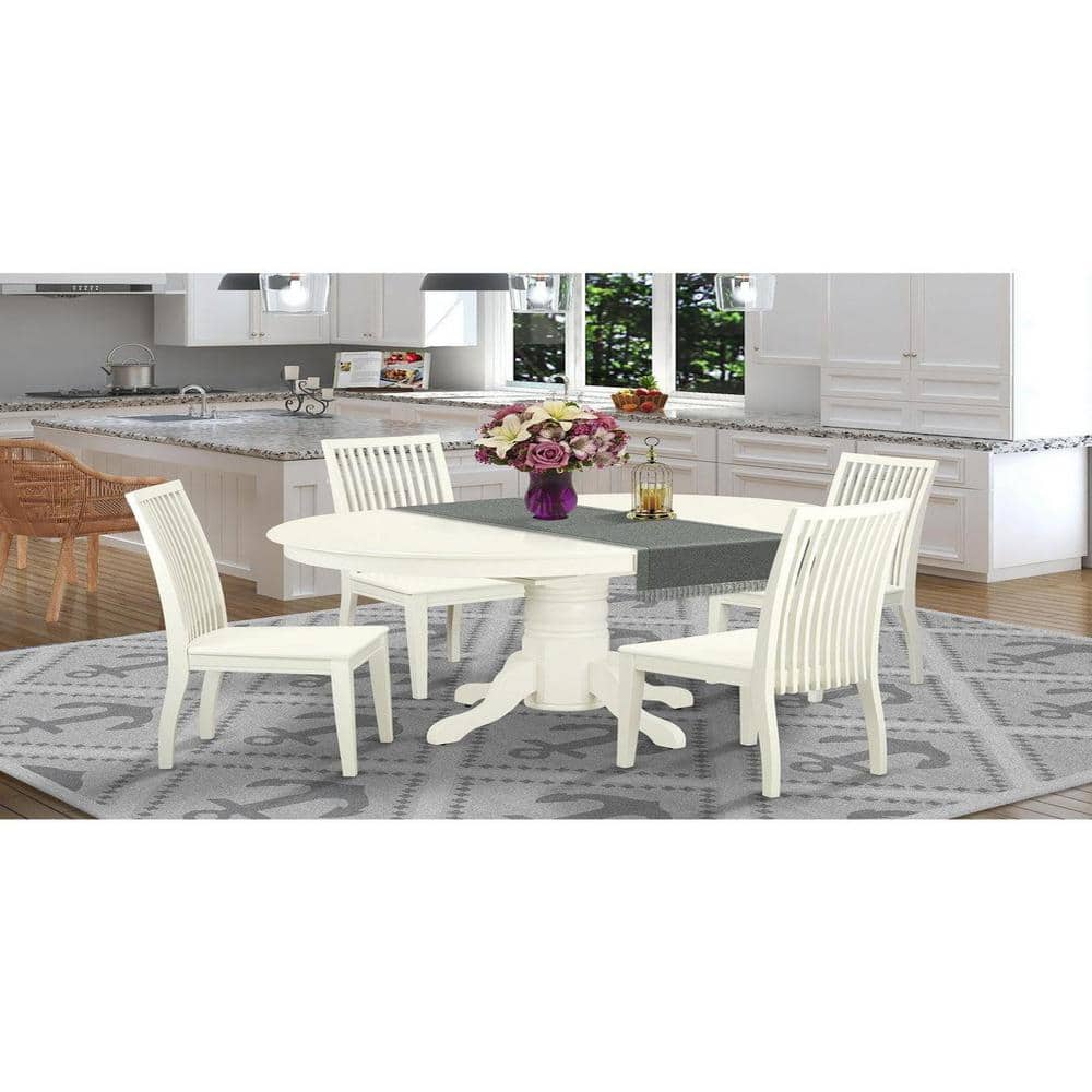 East West Furniture 5-Piece Linen White Finish Solid Wood Top Dining ...