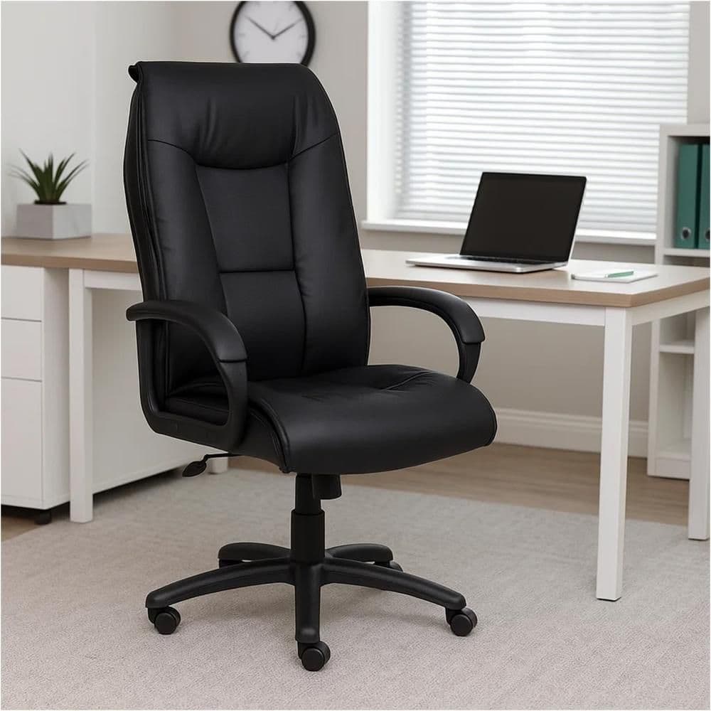 Benjara Faux Leather Tilt Tension Executive Chair in Black with Arms ...