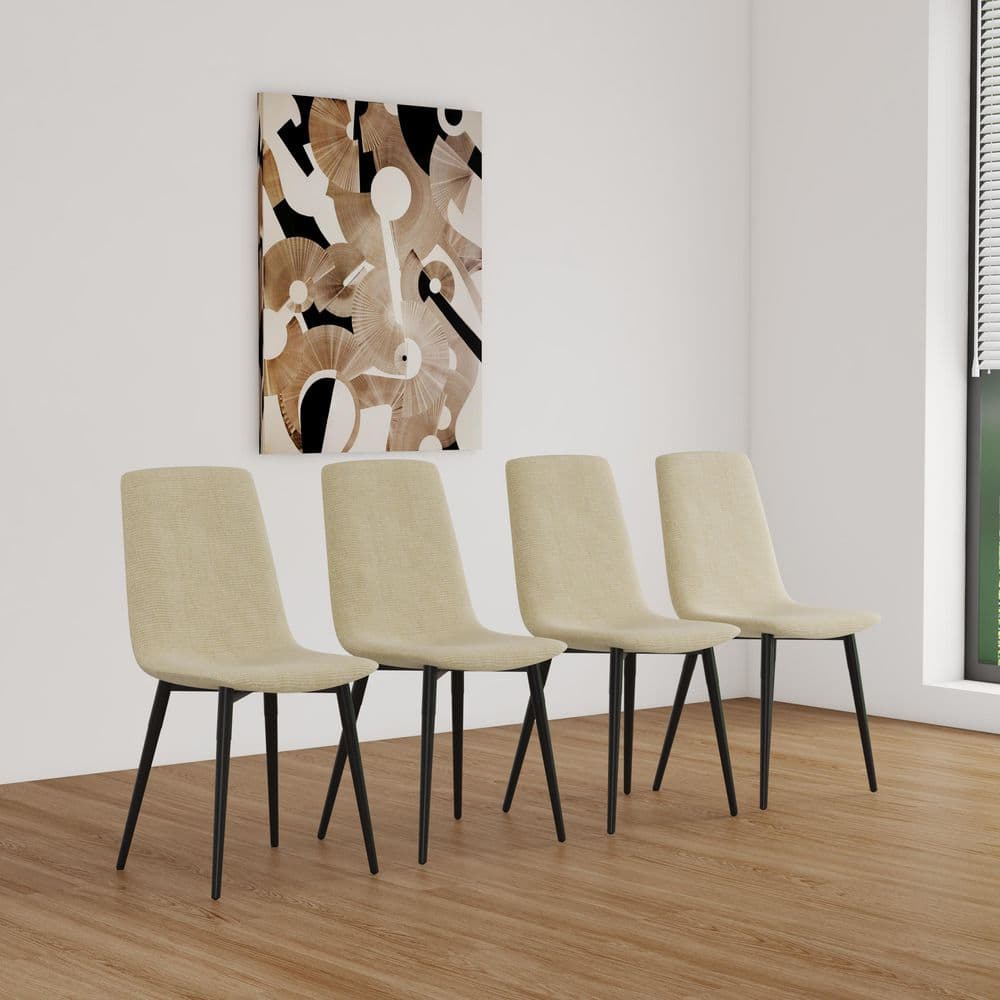 Seafuloy Set of 4 Beige Linen Upholstered Dining Chairs with Black ...
