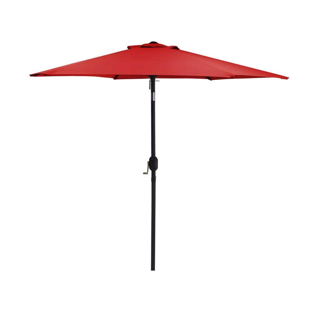 OGETFUUR 7.5 ft. Iron Crank Market Patio Umbrella in Red with Tilt NN0E ...