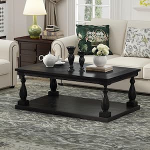 Lirago 50 in. Black Rectangle Solid Wood Coffee Table with Round ...