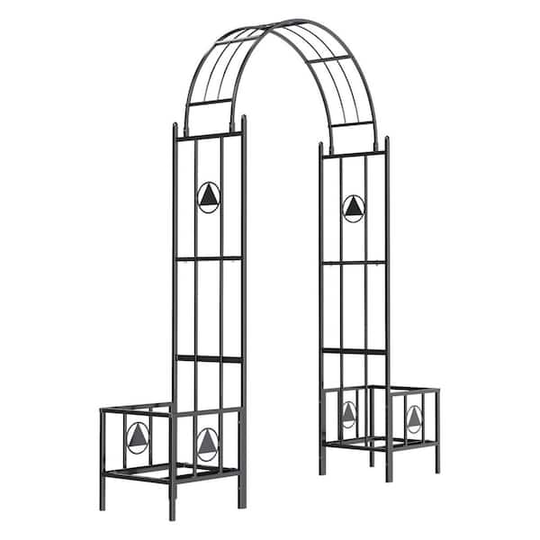 89.5 in. Metal Garden Arch Arbor Trellis with Planter Boxes AVYFF1Z ...