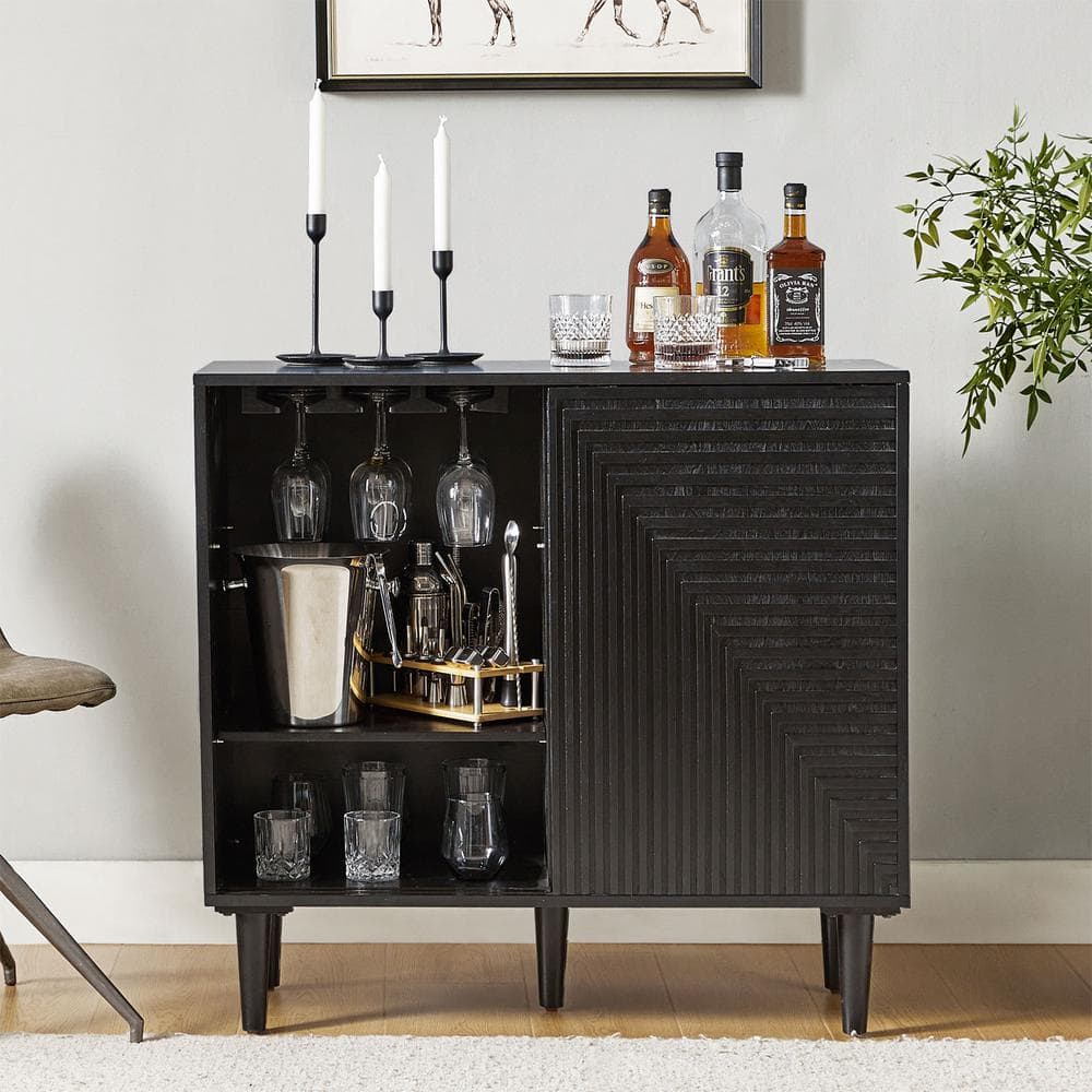 JAYDEN CREATION Winifred Black 34 in. Tall 2 - Door Accent Storage ...