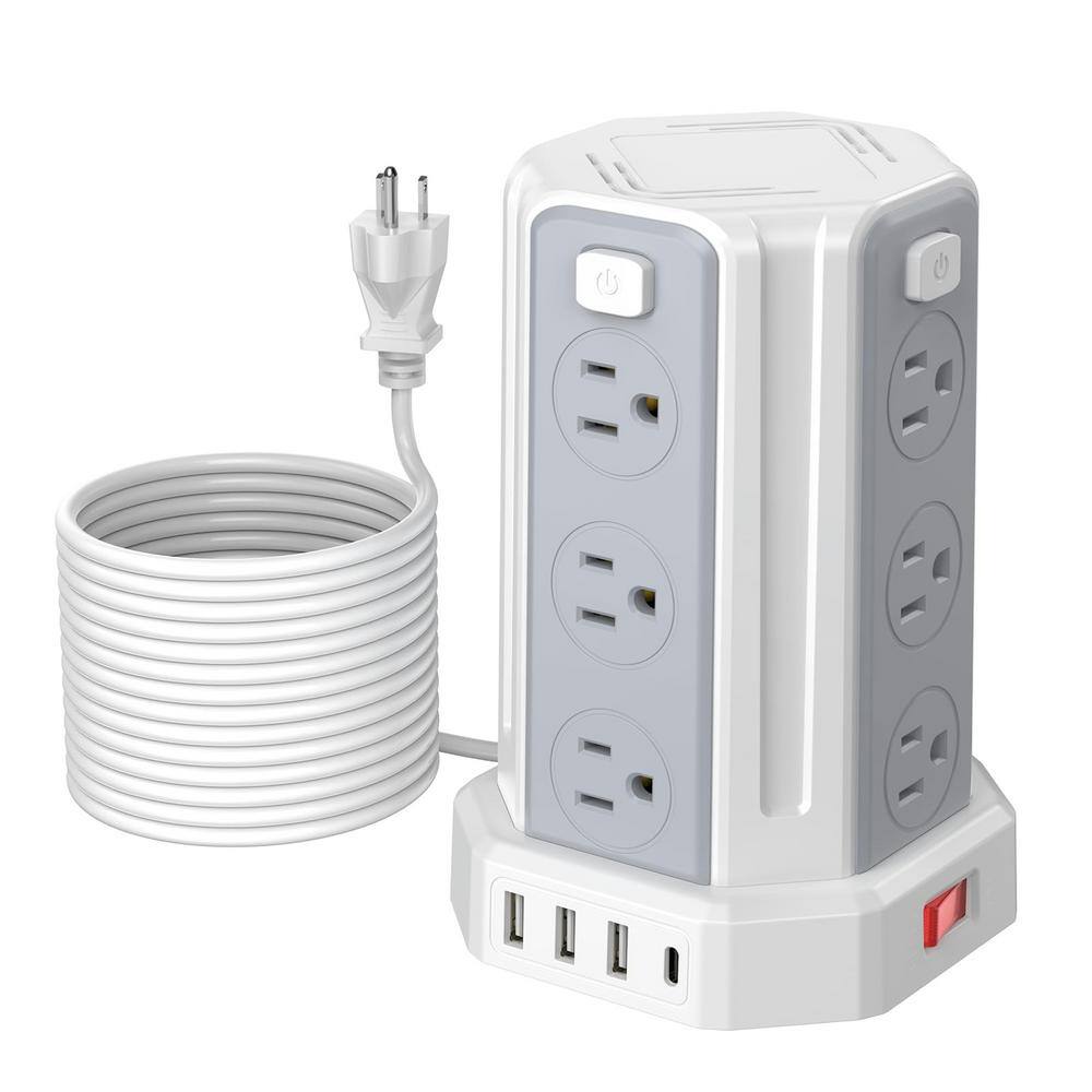 Vrbgify Multiple Outlets 16.4 ft. Power Strip Tower 12-Outlet AC 1800 ...
