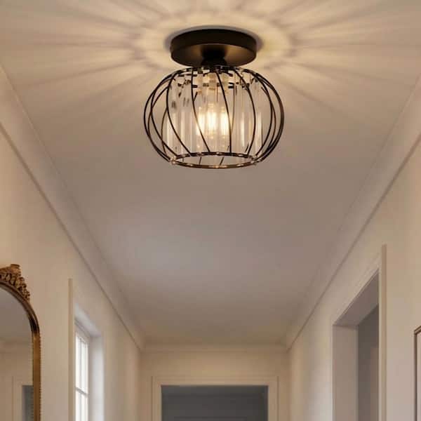 Emeritpro 10 in. 1-Light Black Modern Semi Flush Mount Ceiling Light ...