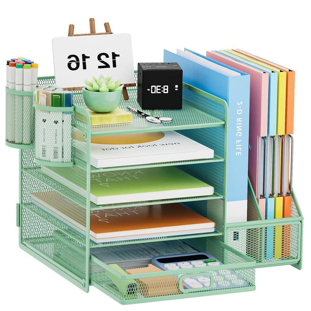 Green 13.8 in. x 11 in. Metal Desk Organizers with File Holder and 2 ...