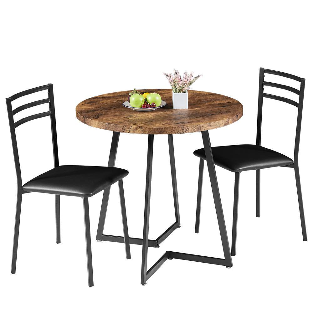 VECELO 3-Piece Dining Table Set, Brown 30 in. H Modern Round Wood Top ...