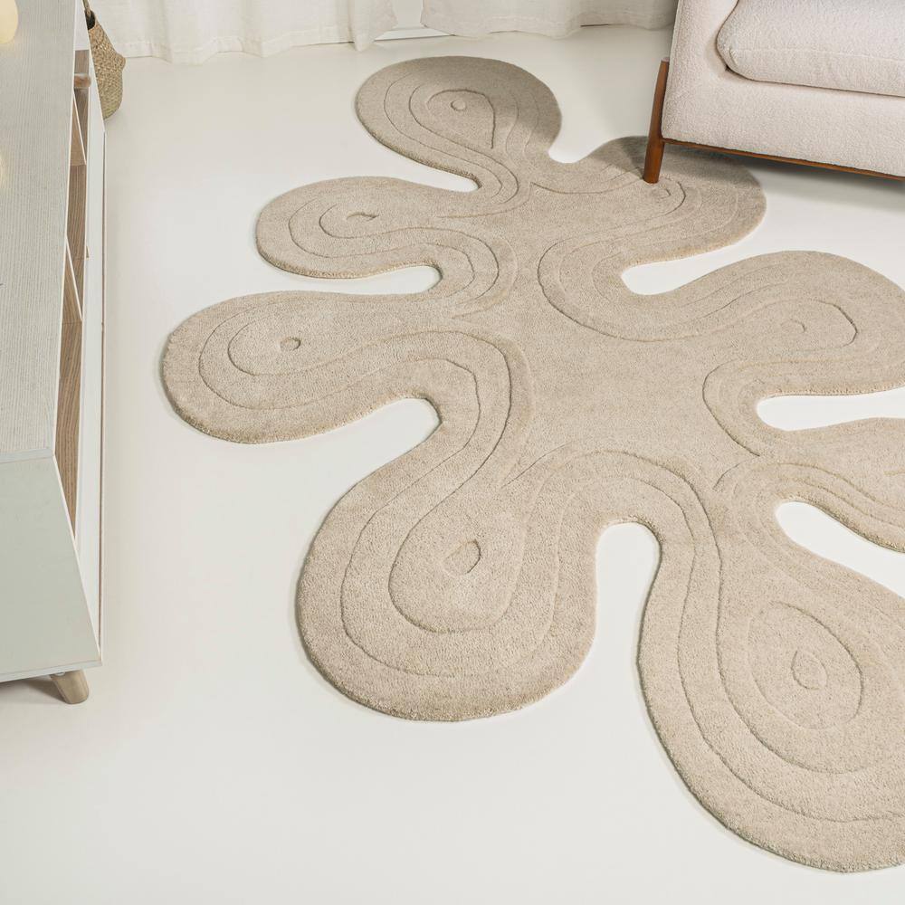 JONATHAN Y Beige 8 ft. x 10 ft. Amoeba Contemporary Abstract Handwoven ...