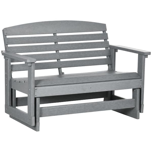New 2-Person Gray Wood Outdoor Glider Bench, Double Swing Rocking Chair ...