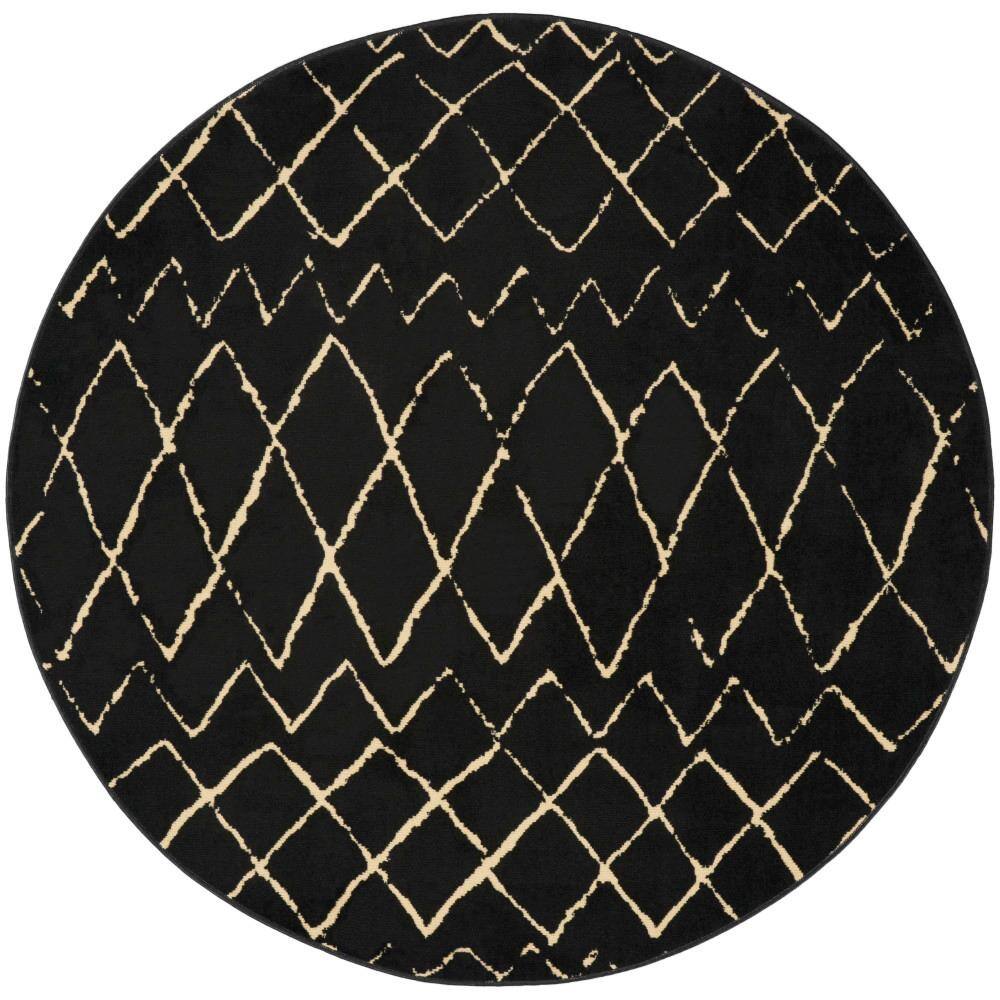 Nourison Grafix Black 5 ft. x 5 ft. All-Over design Contemporary Round ...