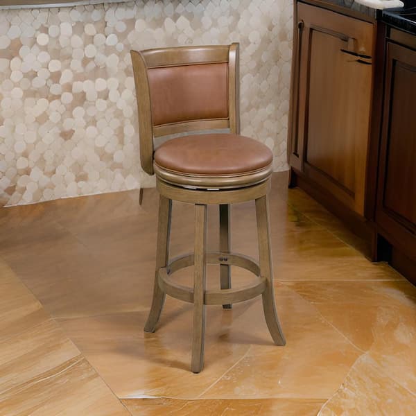 Benjara 26.25 in. Brown Low Back Wood Frame Bar Stool with Faux Leather ...