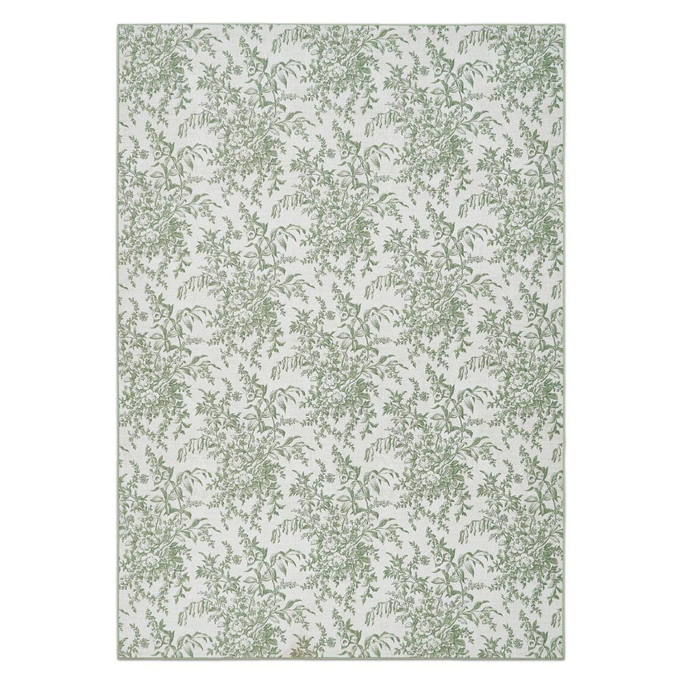 Laura Ashley Bedford Floral Chenille Sage Ivory 5 ft. x 7 ft. Polyester ...