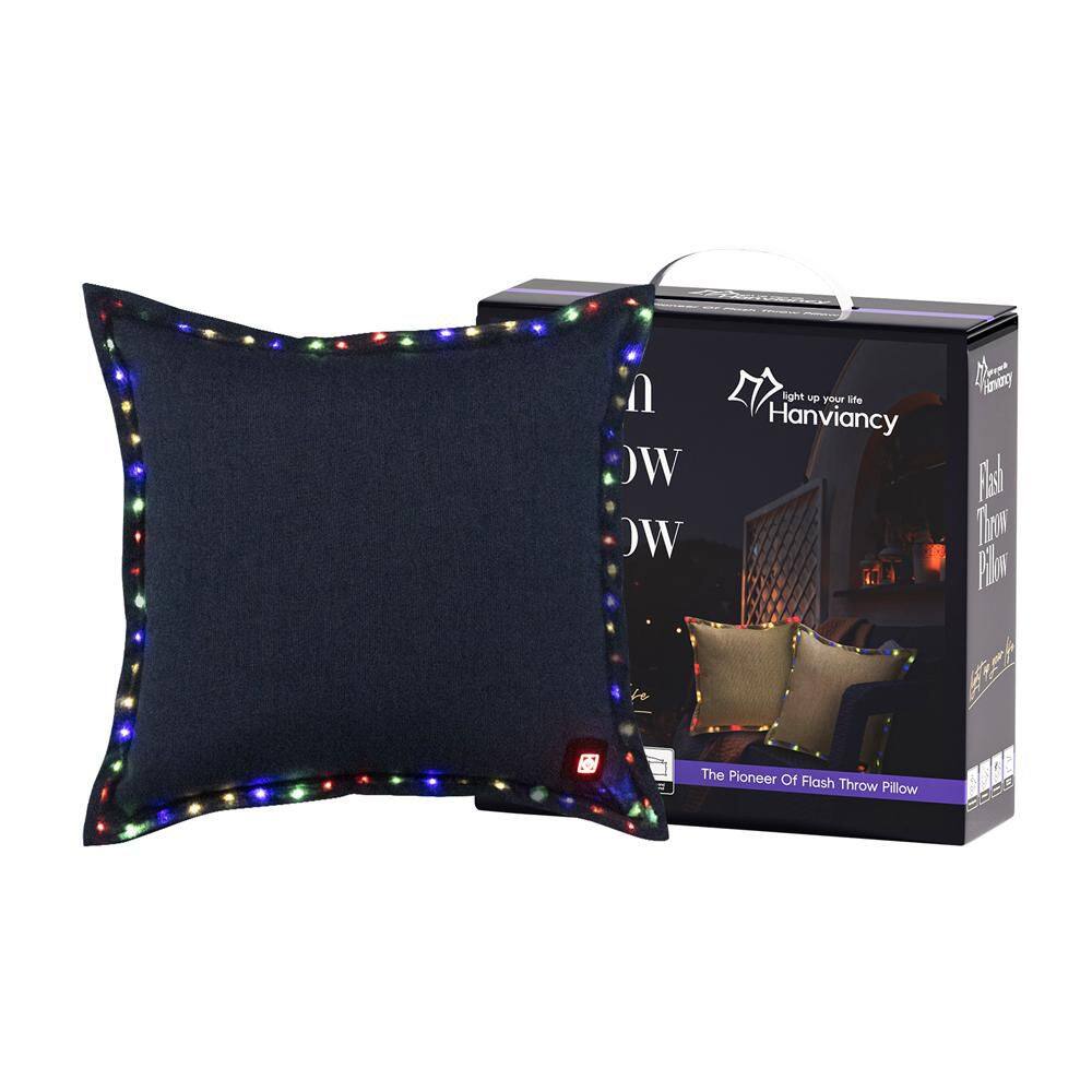 Hanviancy Square Outdoor Throw Pillow with Led Lighting Edge-Blue ...