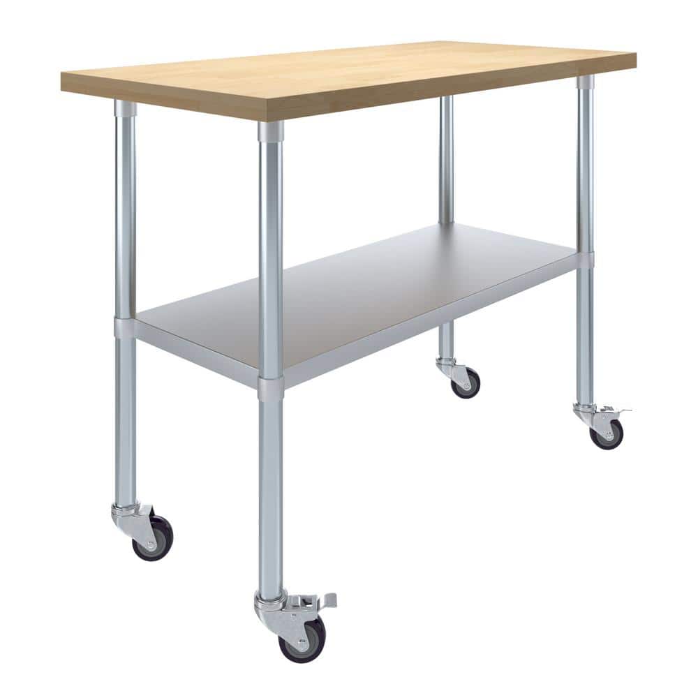 AMGOOD Maple Wood Top 24 in. x 48 in. Kitchen Prep Table with Casters ...