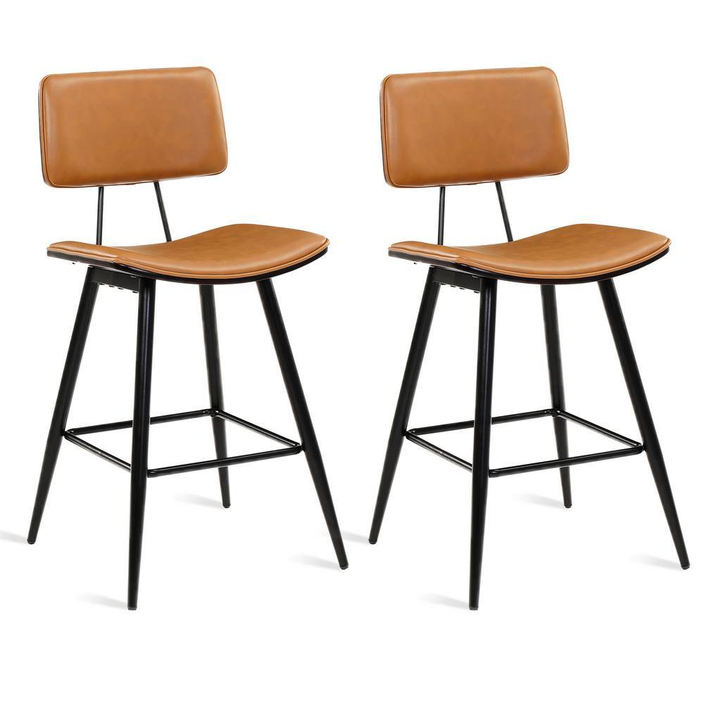 cozyman 24.5 in. Whiskey Brown Low Back Metal/Wood Frame Bar Stools ...