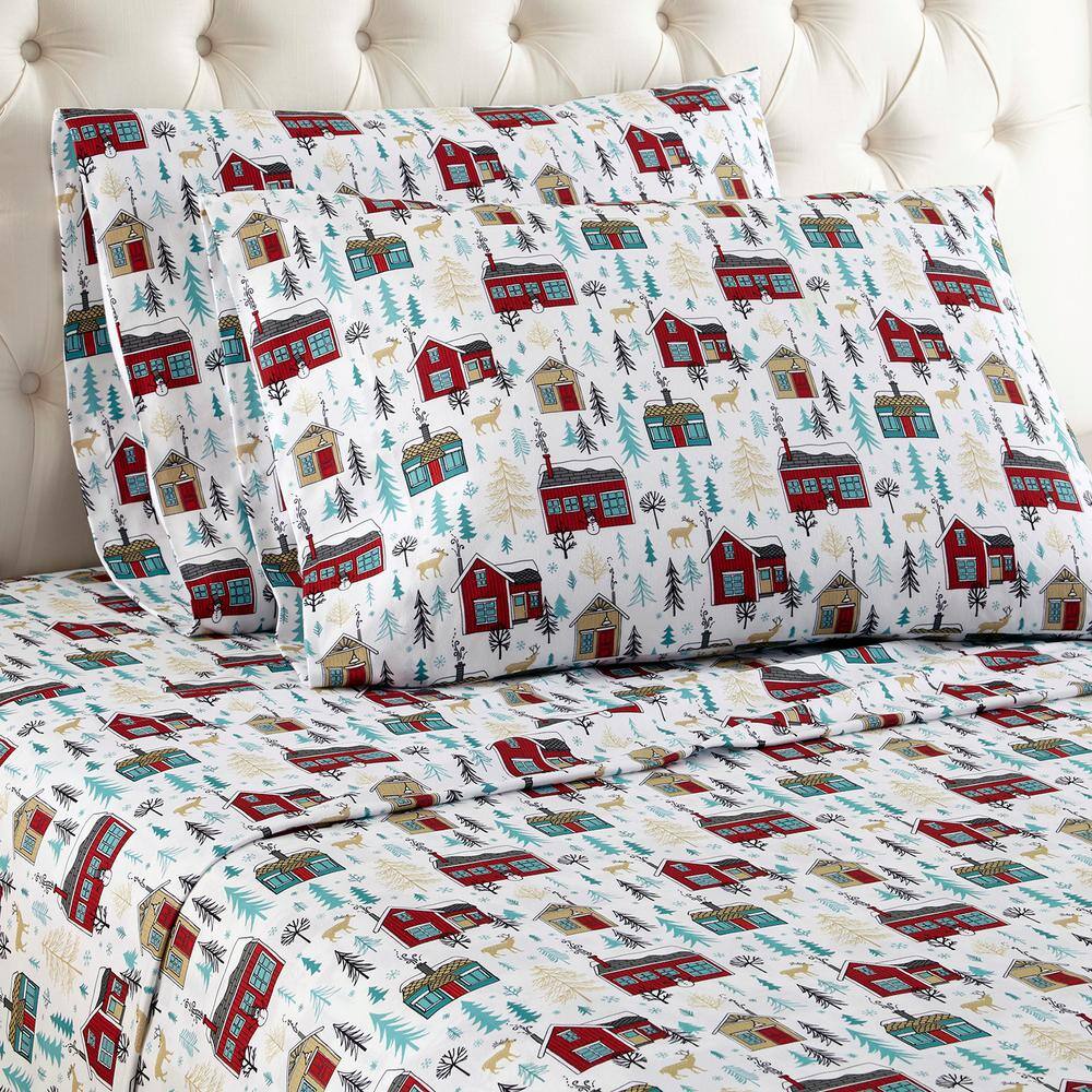 Micro Flannel 4-Piece Cabins Geometric Full Sheet Set MFNSSFLCAB