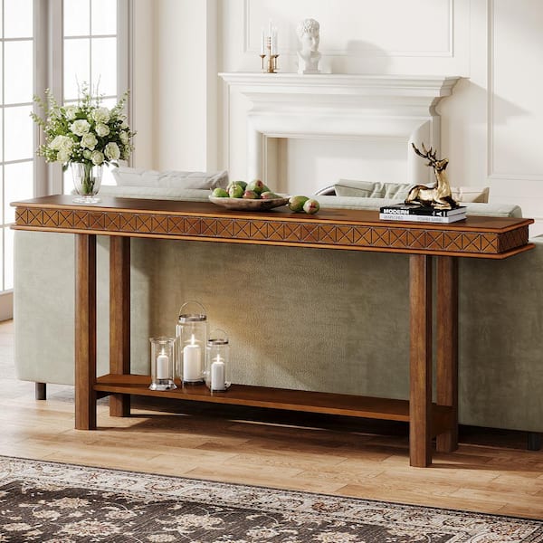 Turrella 70.9 in. Brown Rectangle Engineered Wood Console Table with 2 ...