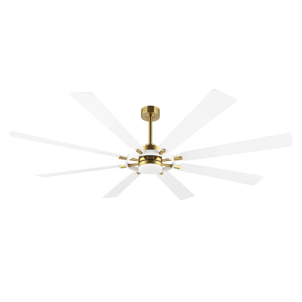 WINGBO 80 in. 8 Blades LED Indoor Gold and White Ceiling Fan with ...