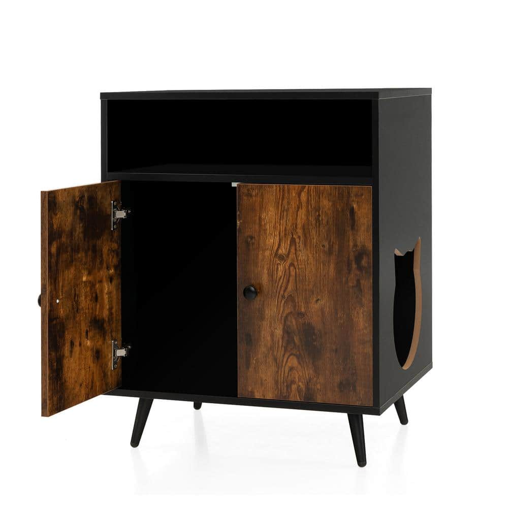 ANGELES HOME 24 in. W x 18 in. Industrial Brown Black MDF Cat Litter ...