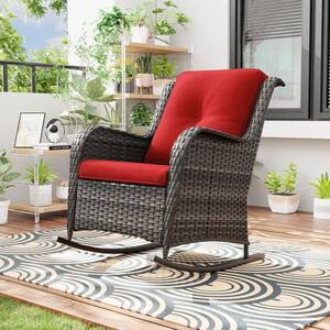 JOYSIDE Wicker Outdoor Rocking Chair Patio with Red Cushion (2-Pack ...